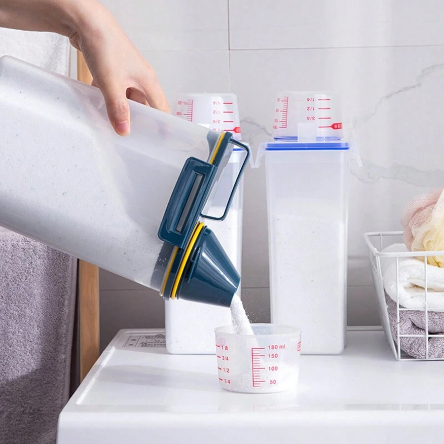 1pc Home Large Washing Powder Storage Box With Lid And Measuring Cup ...