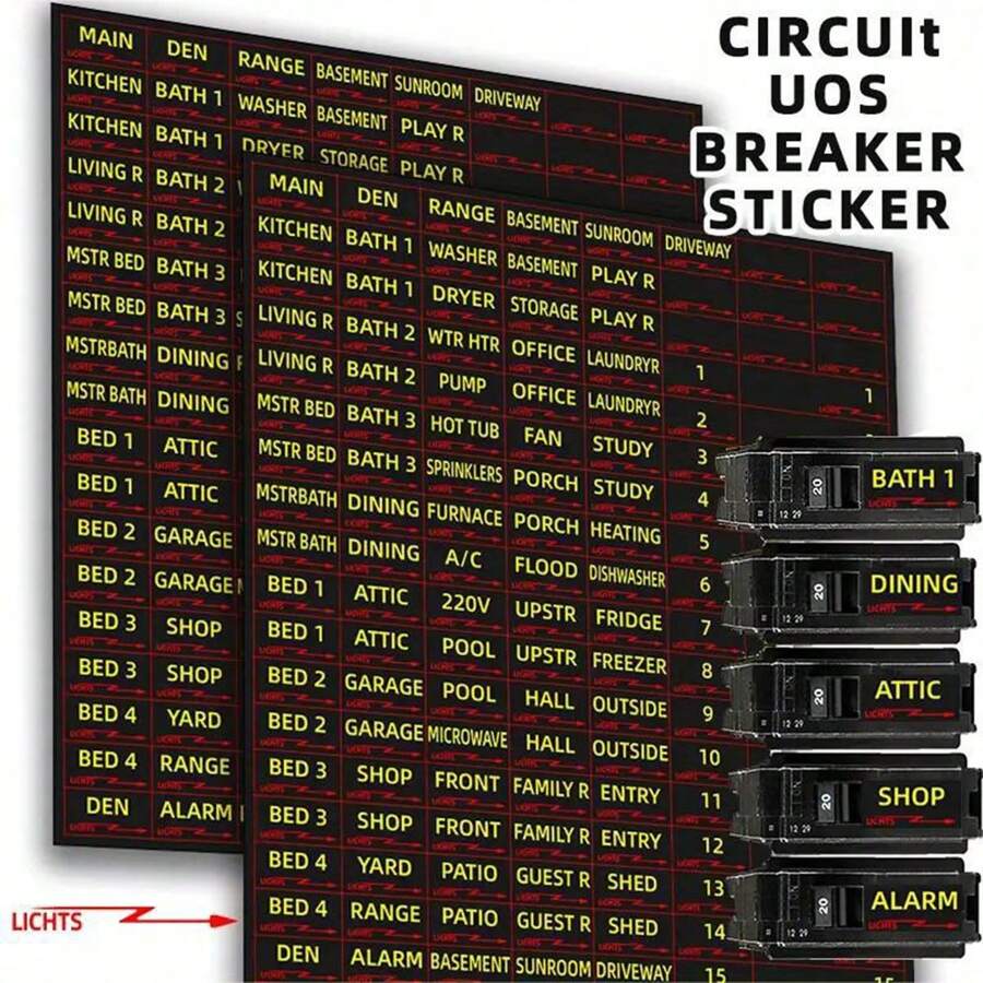 1pc Black (129pcs) Circuit Breaker Stickers Electrical Panel Labels ...