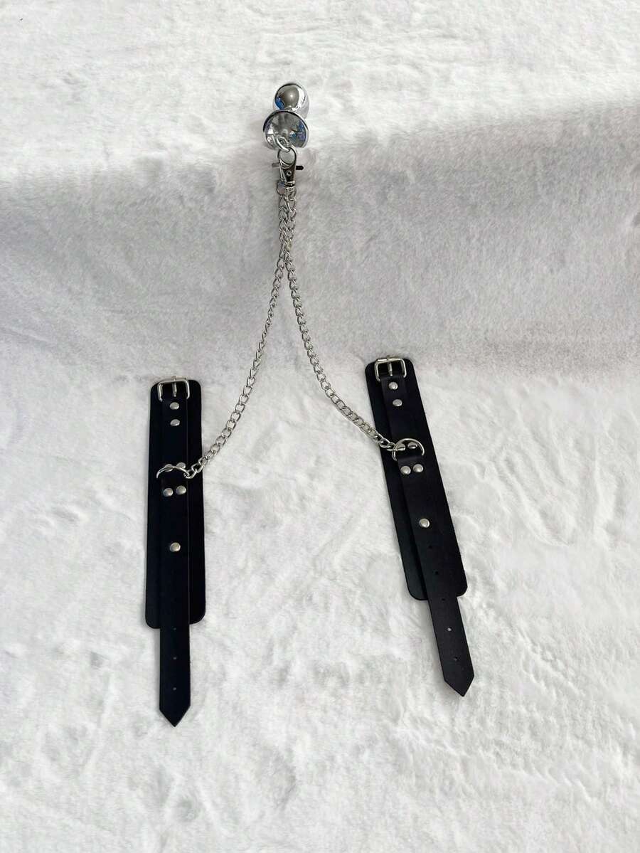 Black Handcuffs And Silver Anal Plug Long Chain Combination Adult And ...