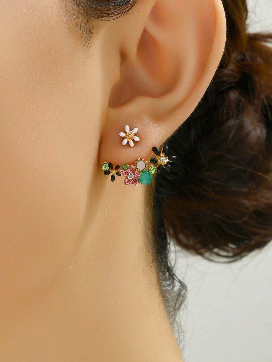 Rhinestone Flower Stud Earrings | SHEIN USA