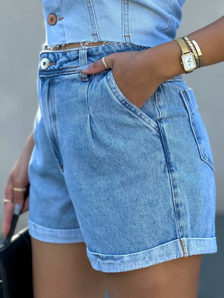saina office 8150 short Jeans feminina jeans casual cintuta alta Shorts ...