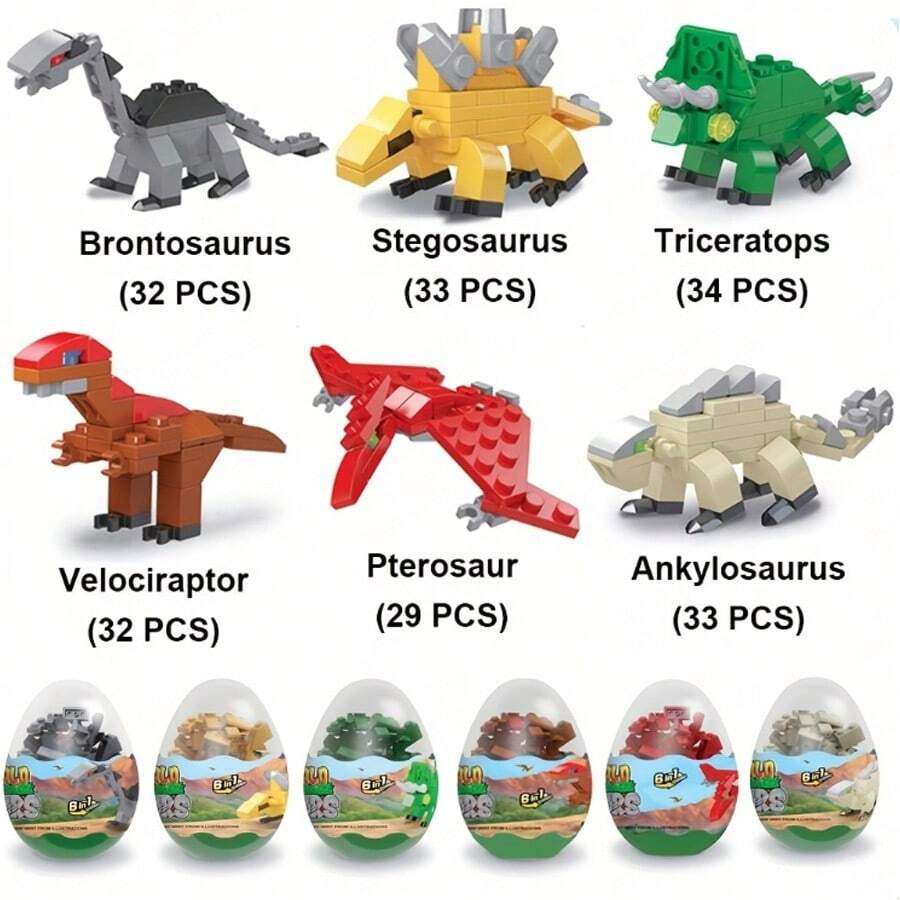 6 Pcs Dinosaurs Building Blocks Eggs Toys Party Surprise Toys For ...
