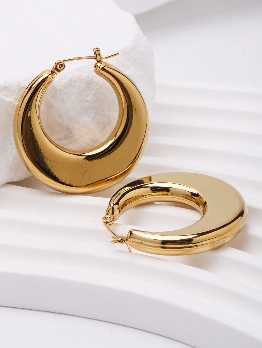 1pair Stainless Steel 18k Gold Plated Vintage U-Shape Crescent Moon Earrings For Women, French ...