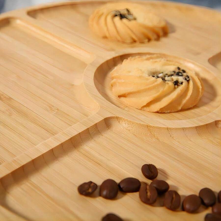 Bamboo Natural Bamboo Round 5 Compartment Serving Tray/Platter ...