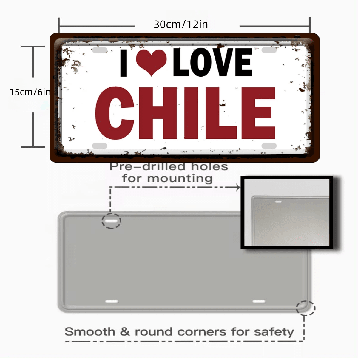 1 Placa De Lata De Metal Vintage 'i Love Chile' Placa De Licença De ...