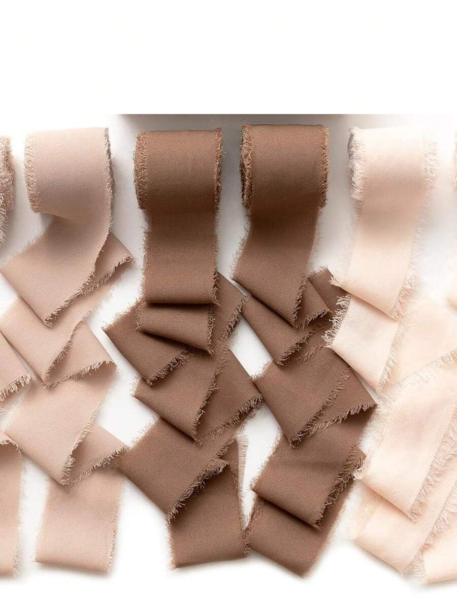 3 Rolls 4*500cm Coffee Skin Tone Light Pink Fabric Ribbon Gift Wrapping ...