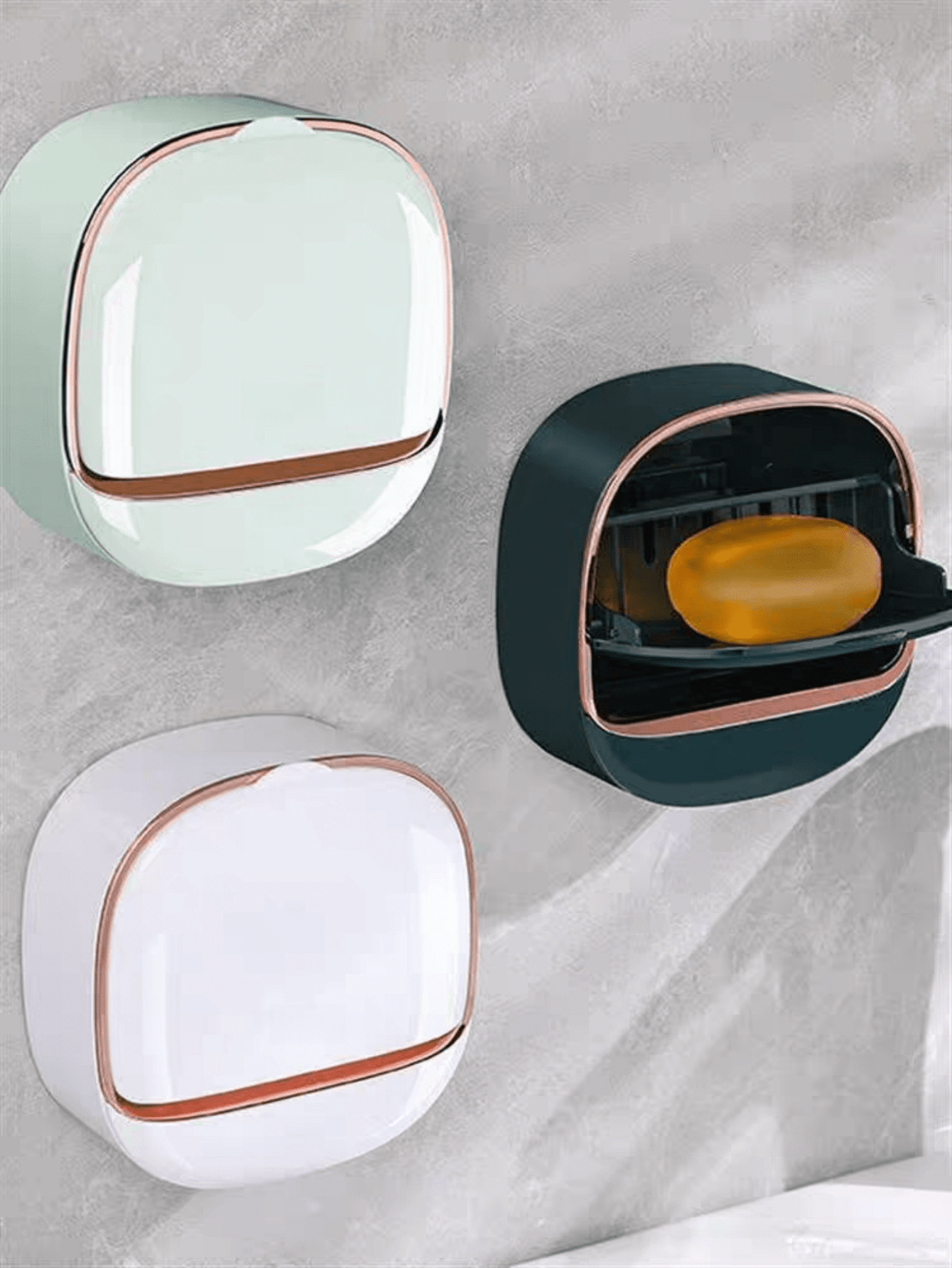 1pc Mint Green Adhesive Soap Dish, Creative Plastic Soap Box With Drain ...