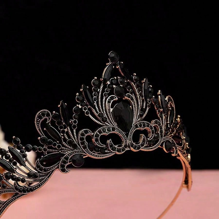 Bridal Crown With Rhinestones, European & American Style Baroque Black ...