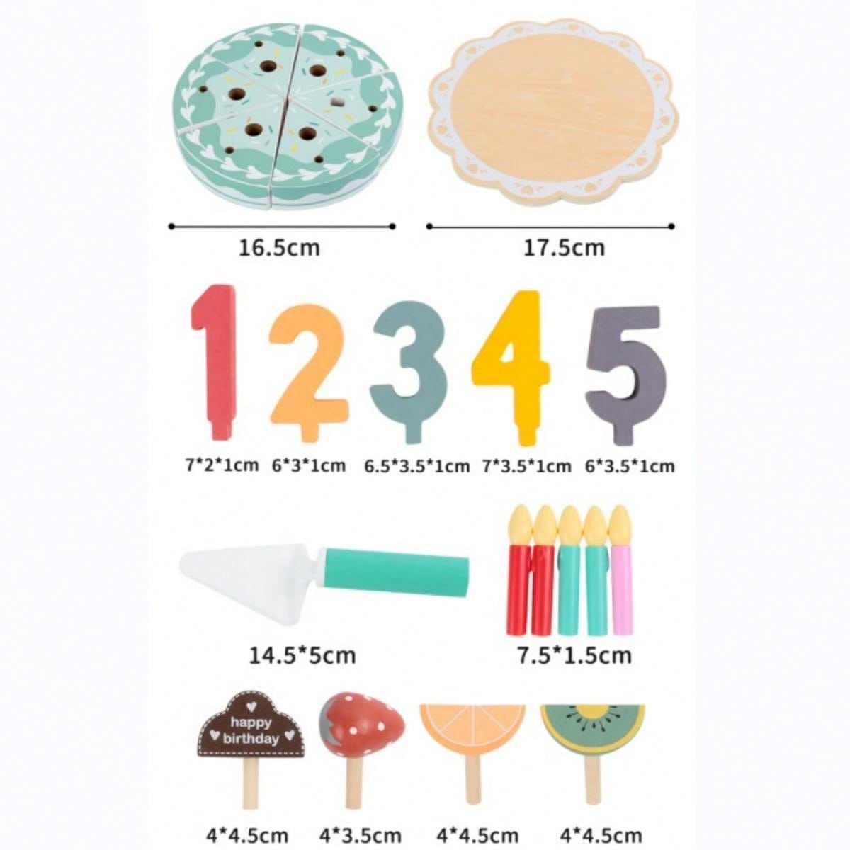 Birthday Party Cake - Wooden Toy Food, Numbers, Mixed Toppings And 5 ...