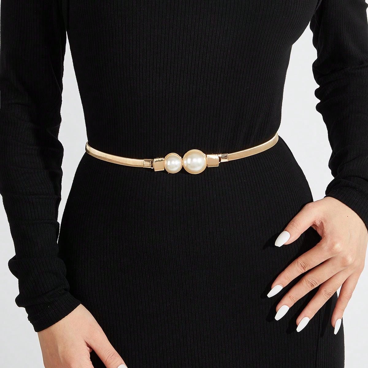 Women's Elastic Spring Gold Metal Pearl Waist Belt For Weddings | SHEIN UK