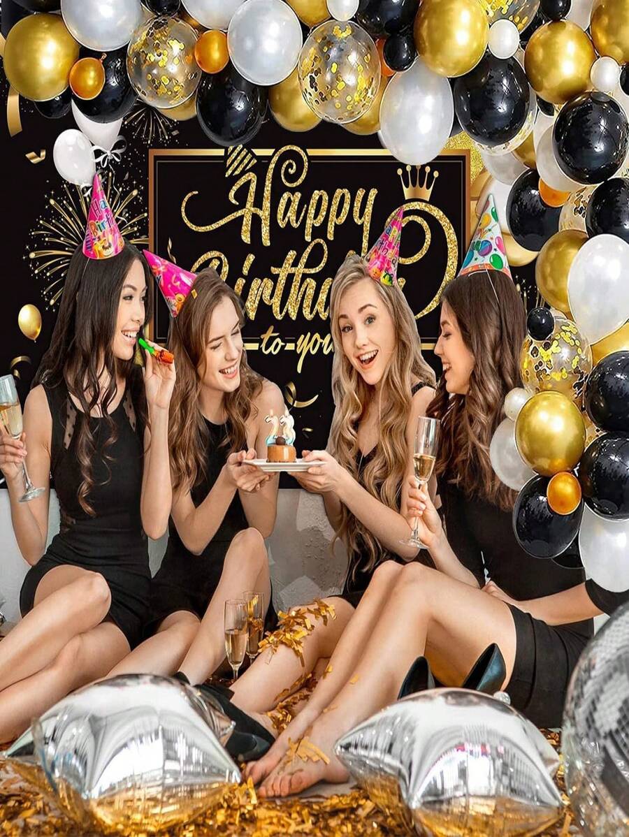 Birthday Decorations, Birthday Balloons, Happy Birthday Backdrop, Black ...