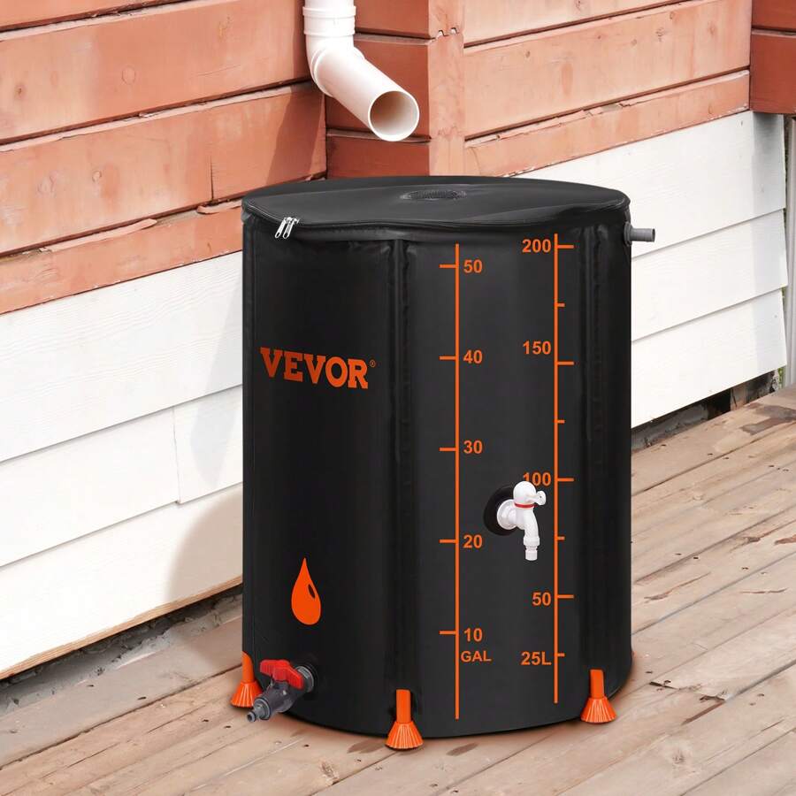 VEVOR 53 Gallon Collapsible Rain Barrel, Portable Rainwater Collection ...