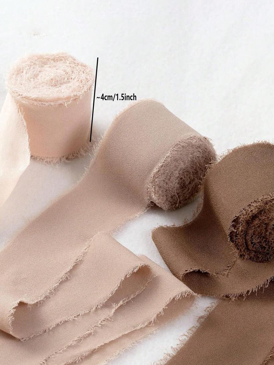 3 Rolls 4*500cm Coffee Skin Tone Light Pink Fabric Ribbon Gift Wrapping ...