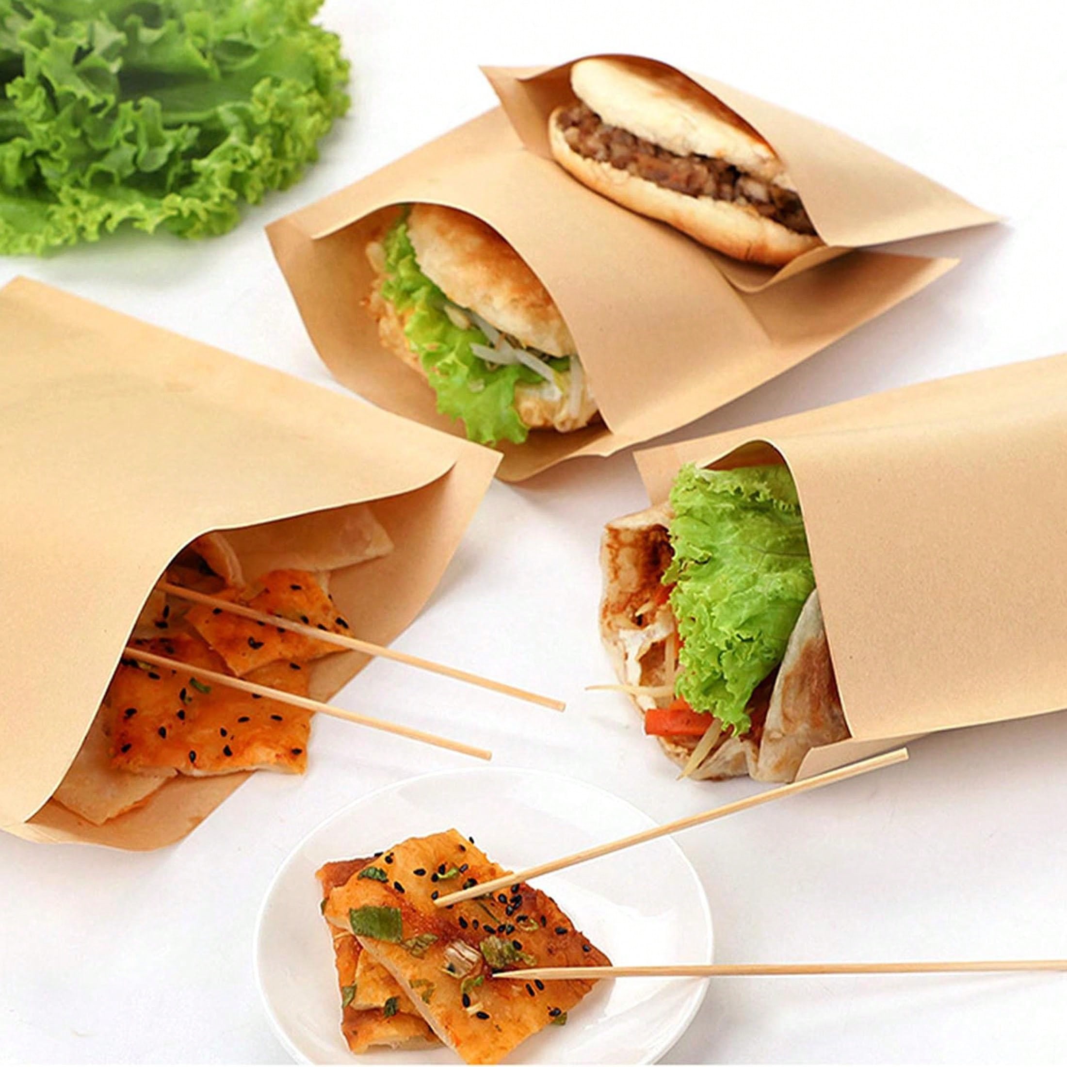 100pcs 3 Sizes Of Waterproof Greaseproof Paper Bags For Breakfast ...