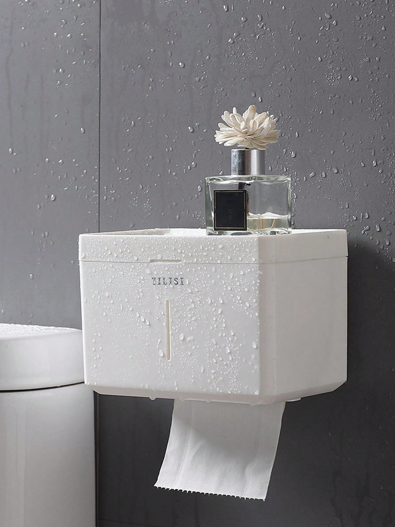 1pc Bathroom Tissue Box & Holder, Wall-Mounted Toilet Paper Rack With ...