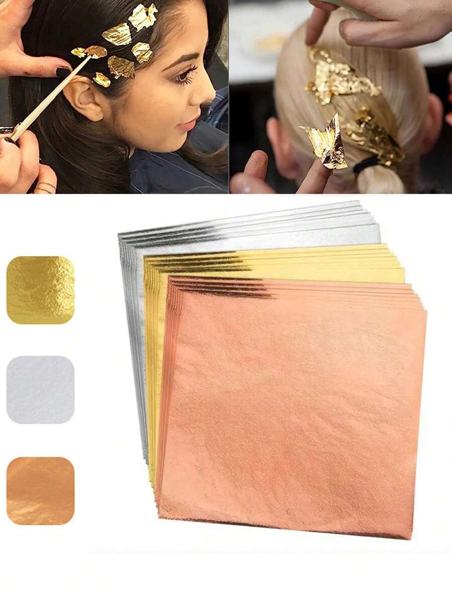 100pcs Imitation Gold & Silver Leaf Foil Paper Sheets For Gilding, Diy ...