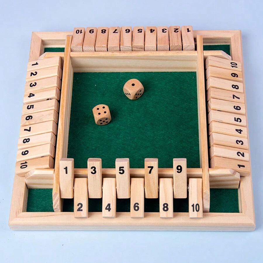 Four Sided 10 Numbers Shut The Box Board Game Wooden Flaps & Dice Set ...