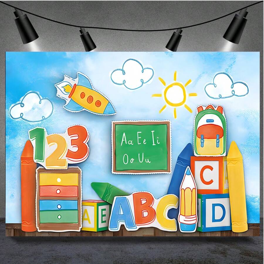 Photography Backdrops Welcome Back To School Background Banner Blue Sky ...