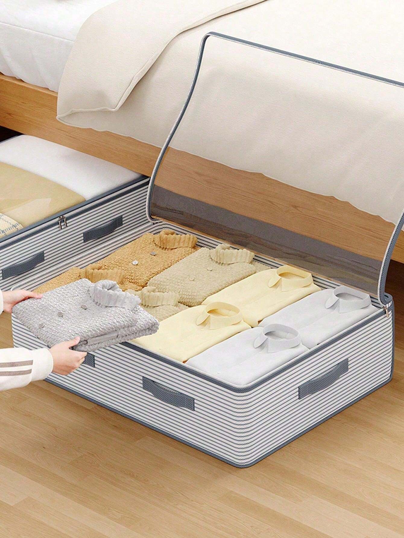 1PC Gray Clothes, Cotton Quilt, Storage Bag, Flat Toy Sorting Box Under ...