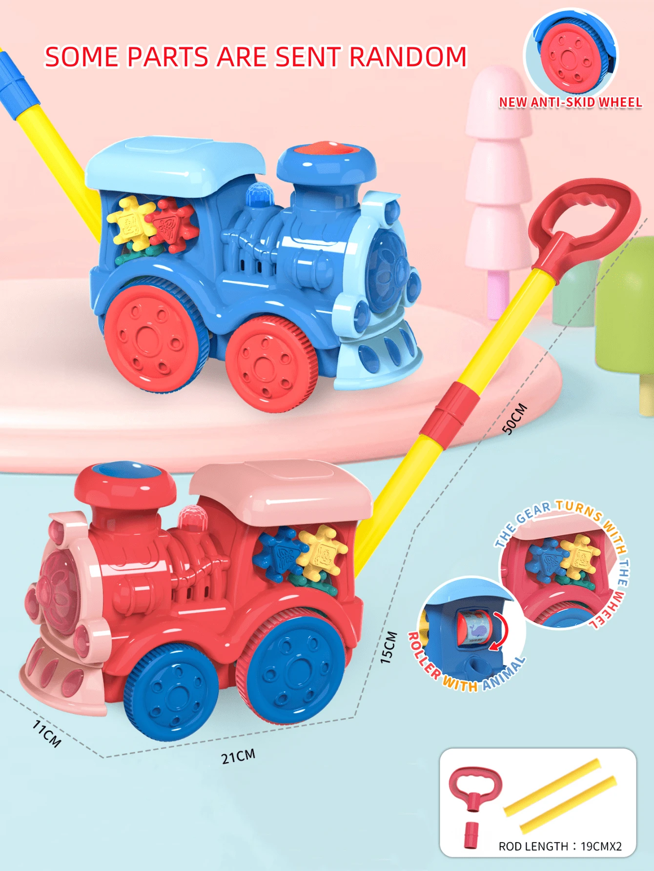 Boys And Girls Educational Gear Push And Pull Train With Non-Slip ...
