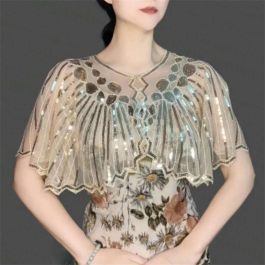 1PC 1920s Retro Beaded Sequin Flapper Shawl Loose Decoration Outerwear ...