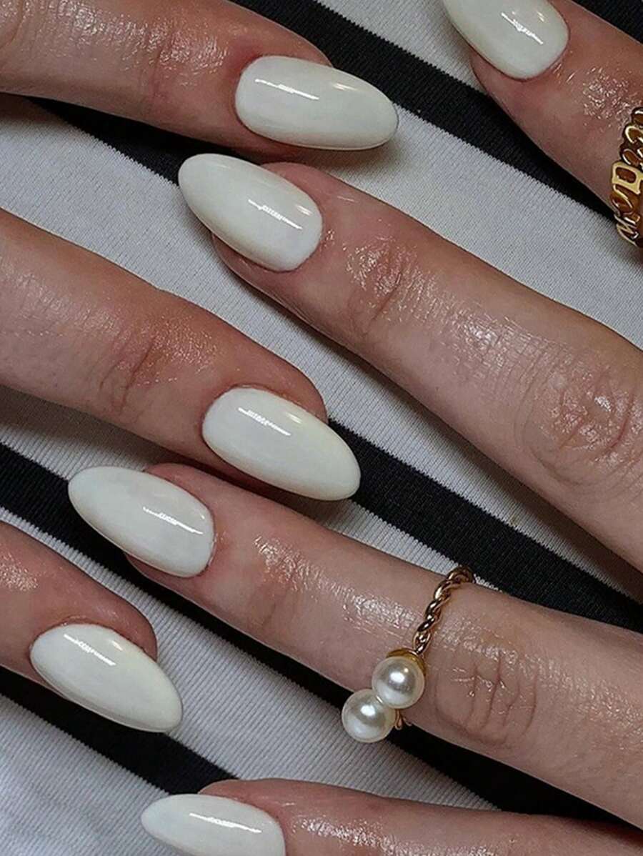 24 Green Long French Lines Almond Nail Opaque Nail Tablets +1 Piece 24 ...