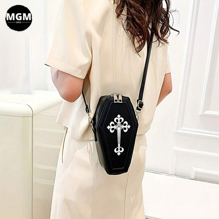 Gothic Coffin Shaped Bag, Mini Dark Black Crossbody BagVintage Pattern ...