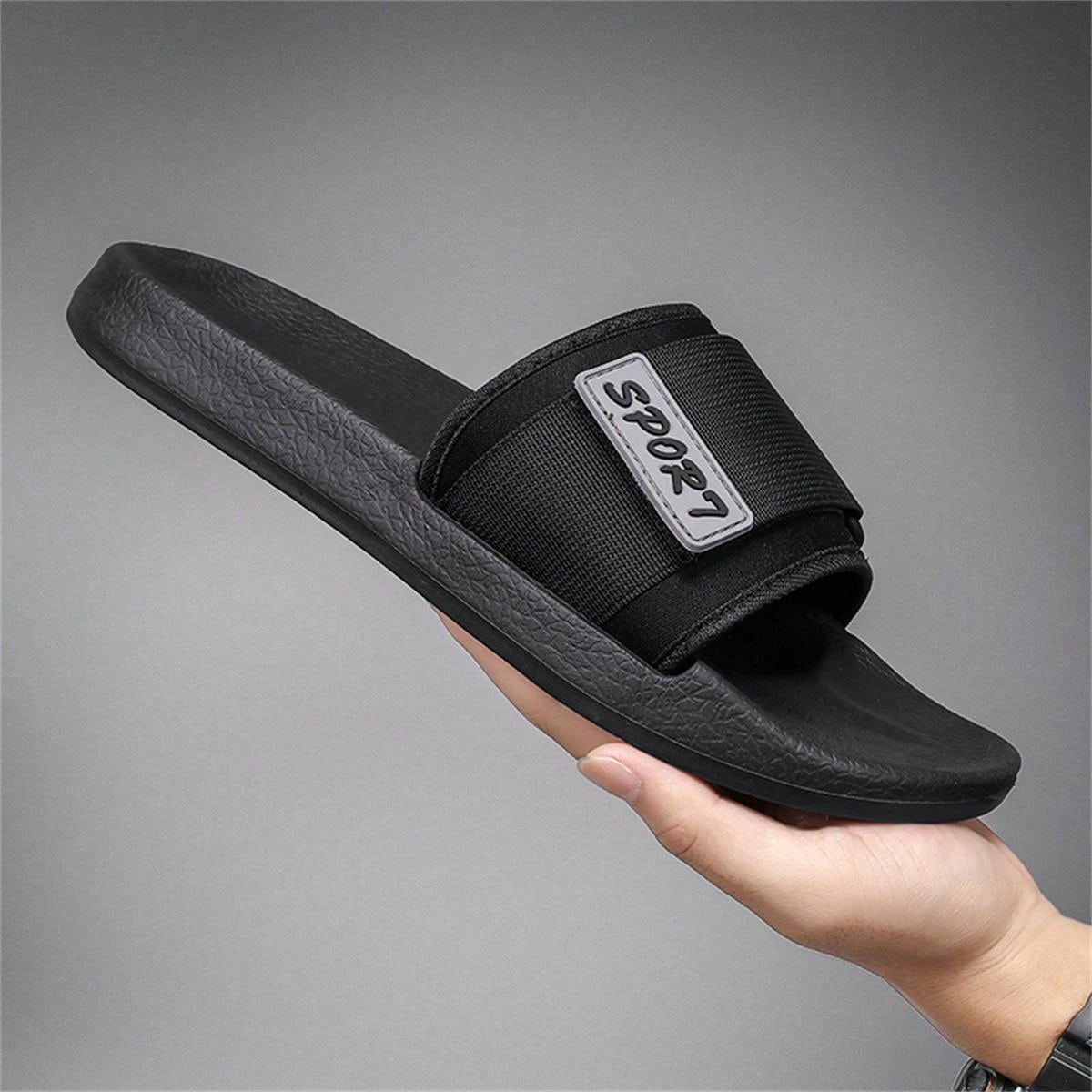 Men's Comfortable Black Slipper, One Word Slipper, Home Slipper | SHEIN ...