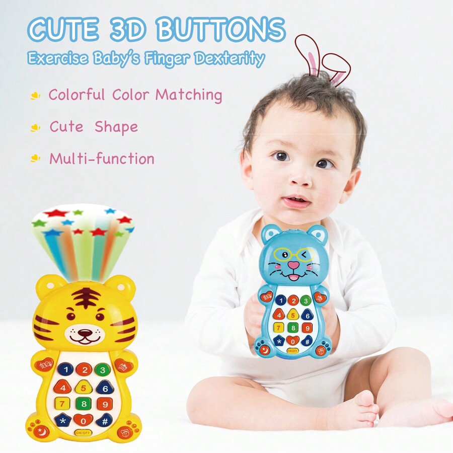 1pc Baby Projection Phone Toy, Musical & Light Early Education Learning ...