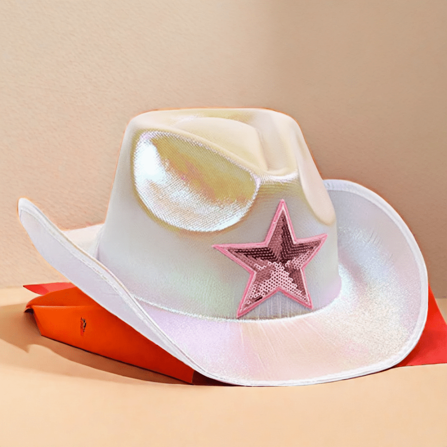 Colorful Glitter Five-Pointed Star Cowboy Hat, Colorful Stained Glass ...