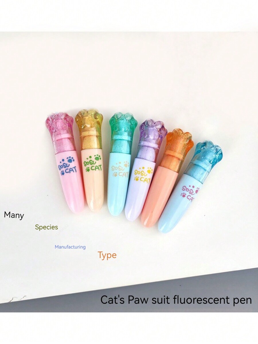 6Pcs/Set Cute Cat Paw Colored Highlighter Pen Kawaii Pastel Highlighter ...