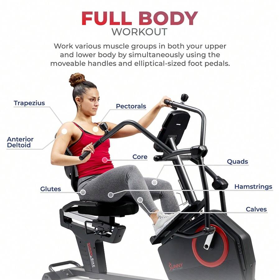 Smart Recumbent Elliptical Cross Trainer Bike With Arm Exercisers, Easy ...