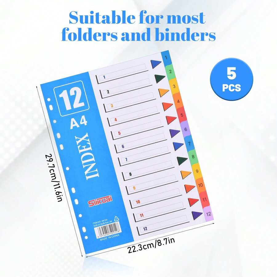 Set Of 5 Coloured Folder Index Dividers For Folder A4 Pastel A4 ...