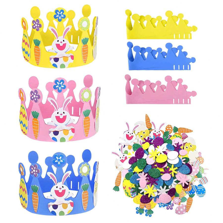 3 Pack Easter Crown Kits - DIY Easter Foam Bonnet Kit With Easter Eggs ...