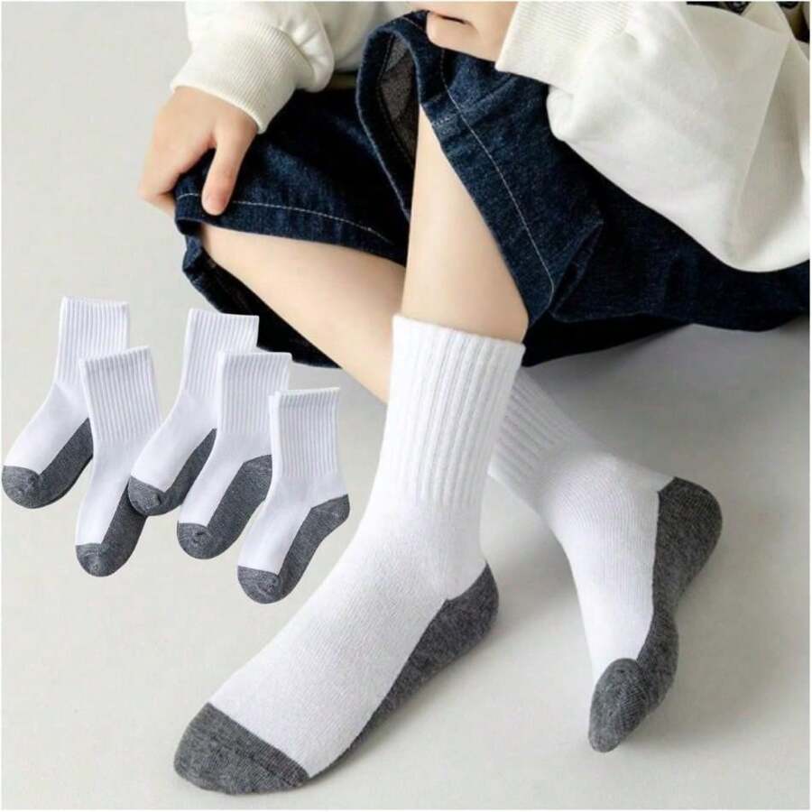 5 Pairs Boys/Girls Sports Socks, Breathable Crew Socks For Kids 3-12 ...