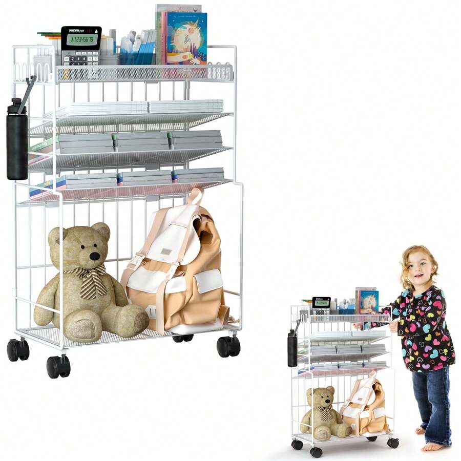 Rolling Bookcase With Wheels, 5 Tier Mobile Book Cart With Wheels ...