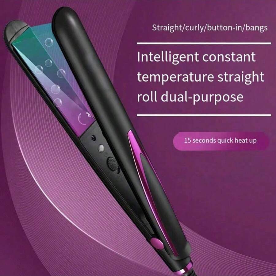 1pc Portable Wet & Dry Hair Straightener & Curler 2-In-1 Styling Iron, 4 Levels Temperature ...