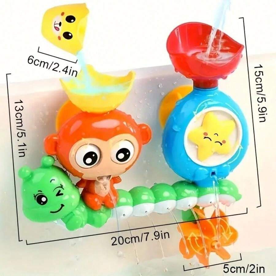 Baby Monkey Suction Cup Bath Toy Set, Including Rotating Waterwheel ...