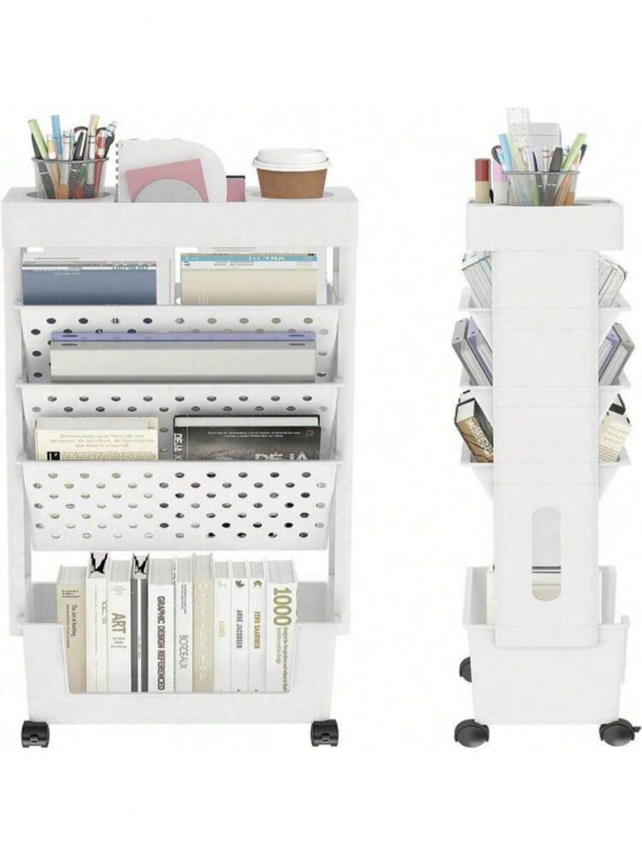 1pc 5-Tier Removable Tableside Bookshelf, Book Storage Rack With Wheels ...
