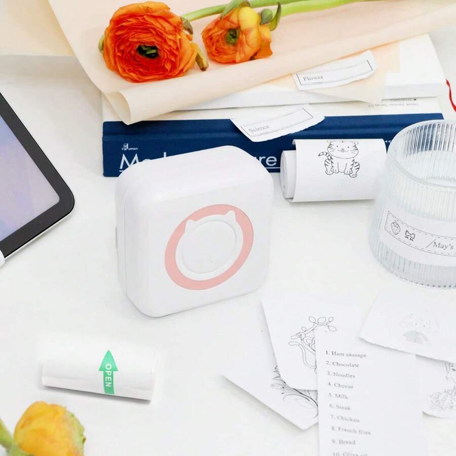 Mini Printer Portable Thermal Stickers Paper 57mm Width Printing ...