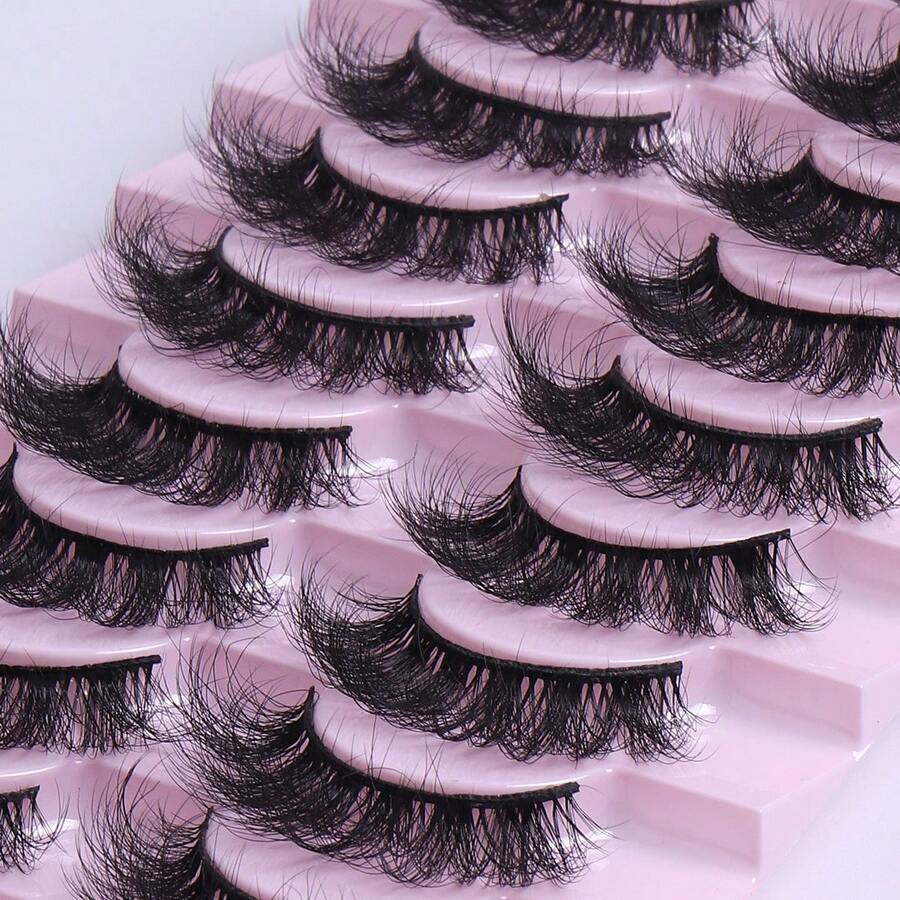 10 Pairs 3D Fake Lashes Dramatic Volume Thick Lashes Fluffy Natural ...