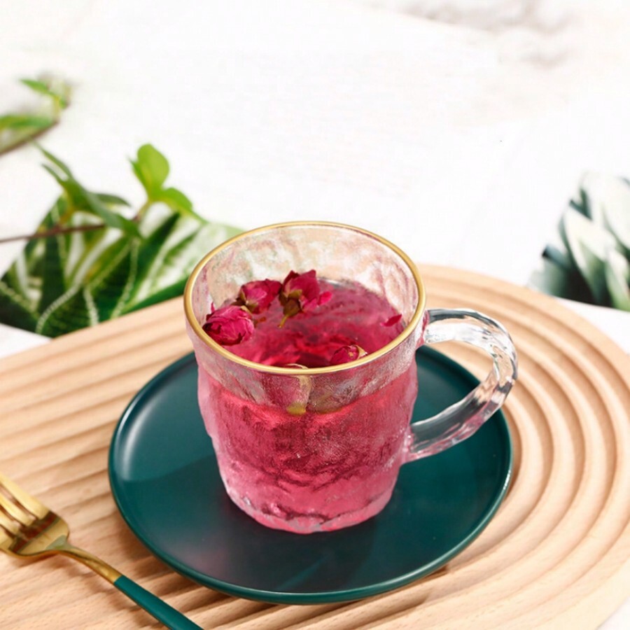 Glacier Textured Glass Cup With Handle, Transparent Drinkware With High ...