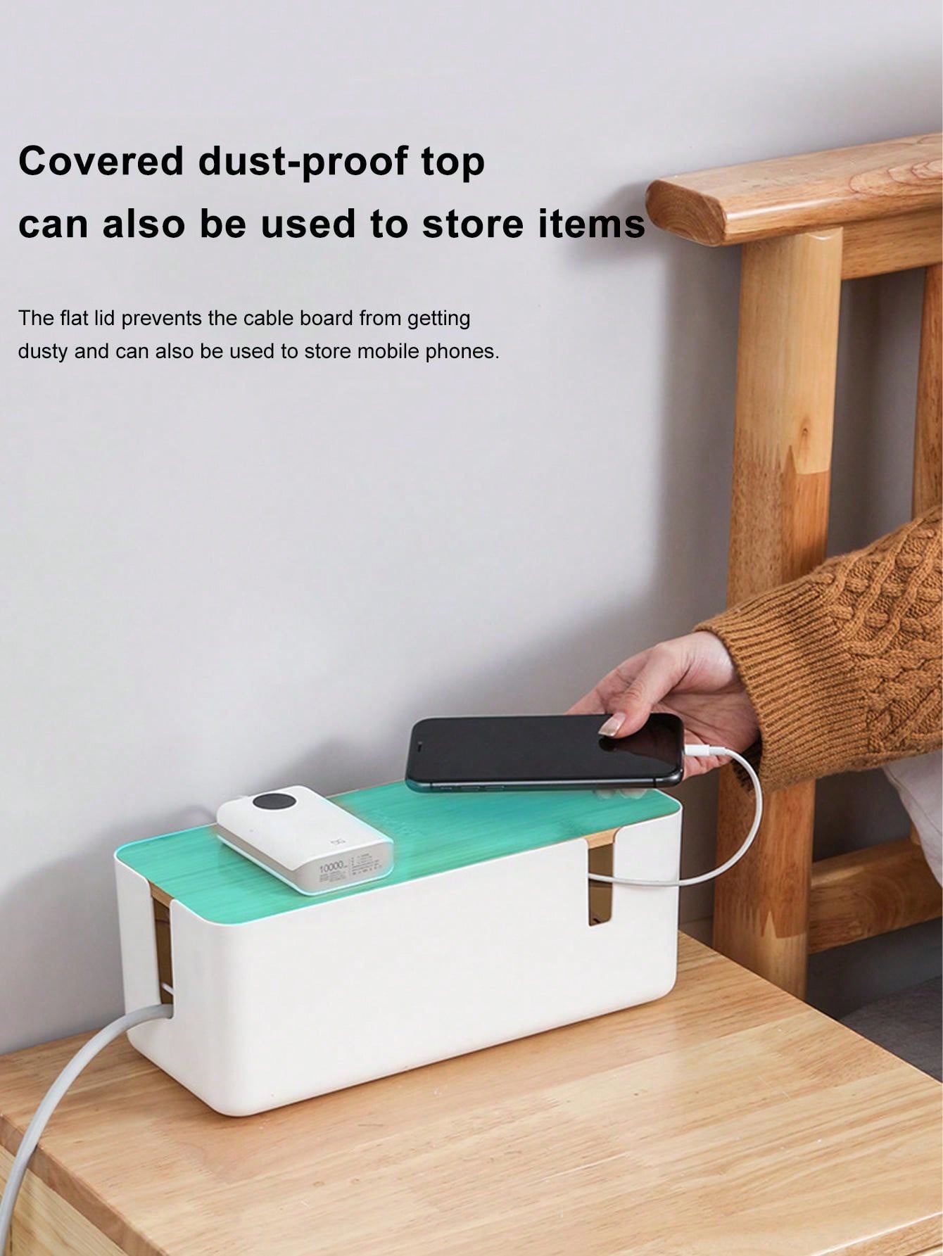 Cable Management Box, Wood Covered Cable Organizer, Storage Box For ...