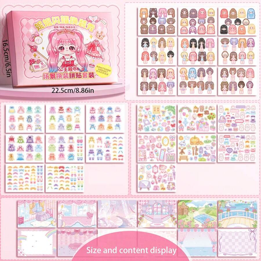 1box Random Dress-Up Journal Stickers, Cute Cartoon Decals Set For Diy ...