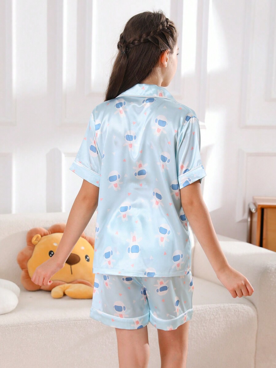 2pcs Tween Girls' Ice Silk Pajamas Set With Cartoon Astronaut Printed ...