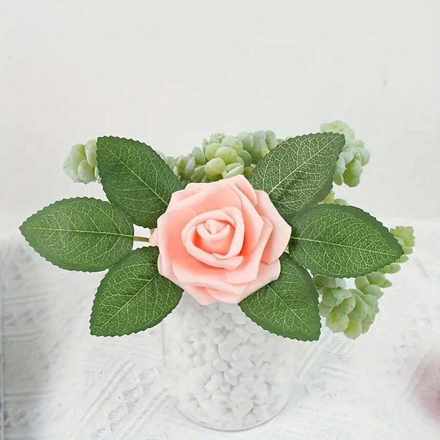 30pcs Artificial Green Rose Leaves & Stems For Diy Wedding Bouquets Centerpieces, Party Decor ...