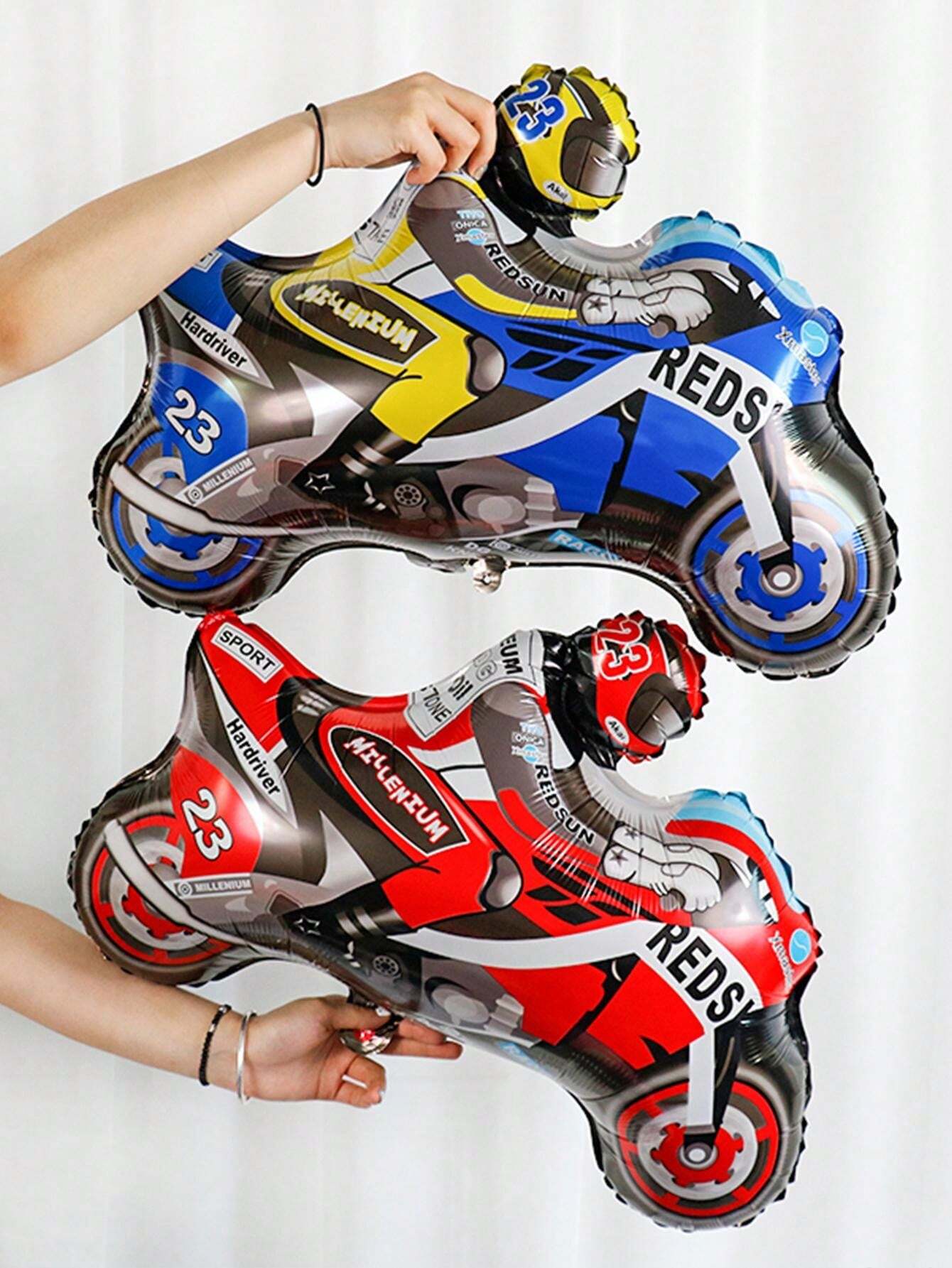 2pcs Motorcycle Racer Shaped Balloons, Red & Blue Motorbike Aluminum ...
