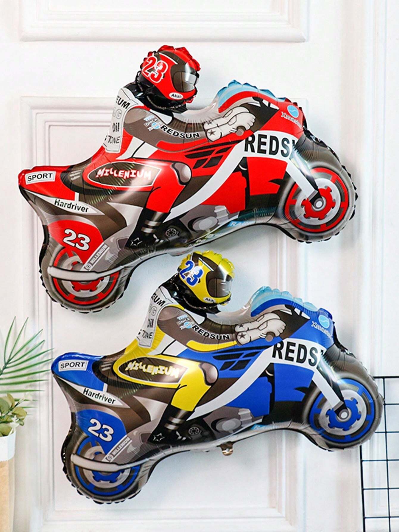 2pcs Motorcycle Racer Shaped Balloons, Red & Blue Motorbike Aluminum ...