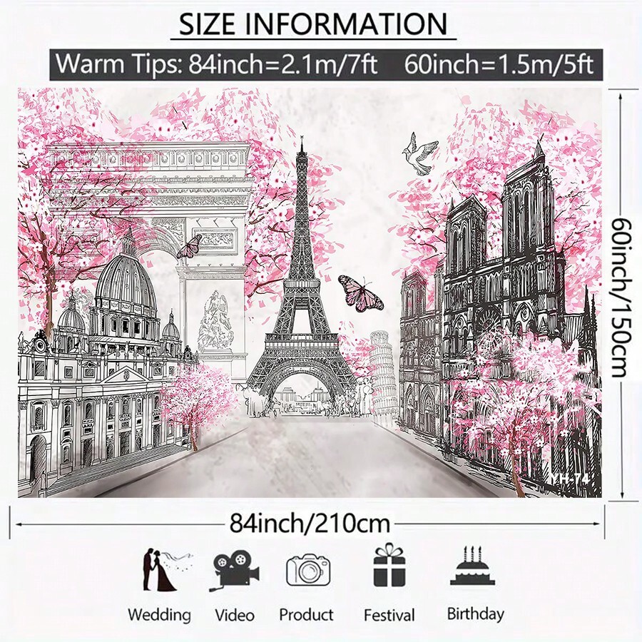 Floral Paris Backdrop Paris Party Decorations Cherry Blossoms Eiffel ...