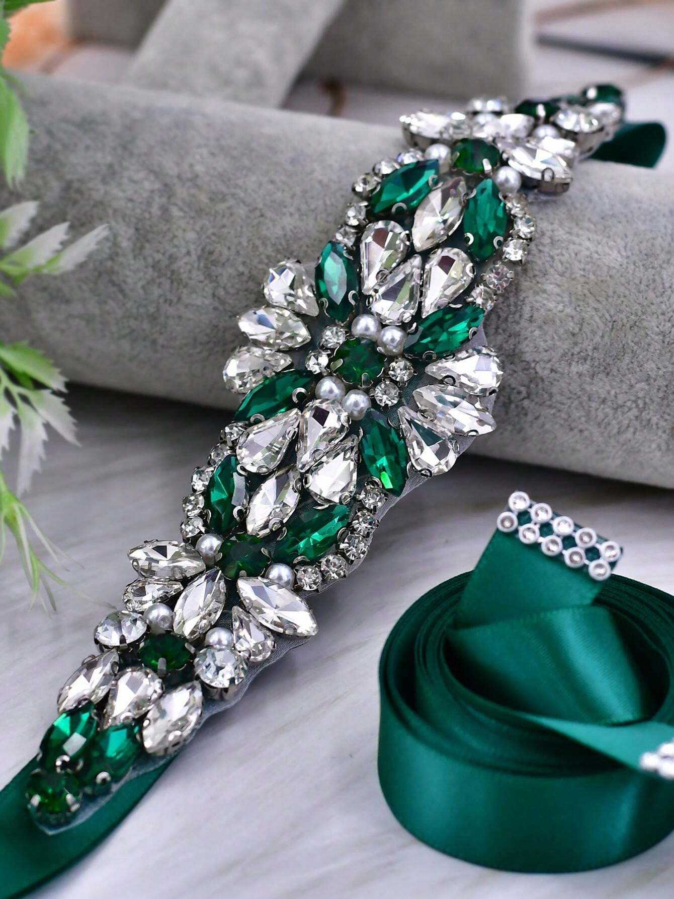 1pc Bride's Sash With Colorful Rhinestones, Satin Ribbon Belt, Handmade Wedding Dress Accessory ...